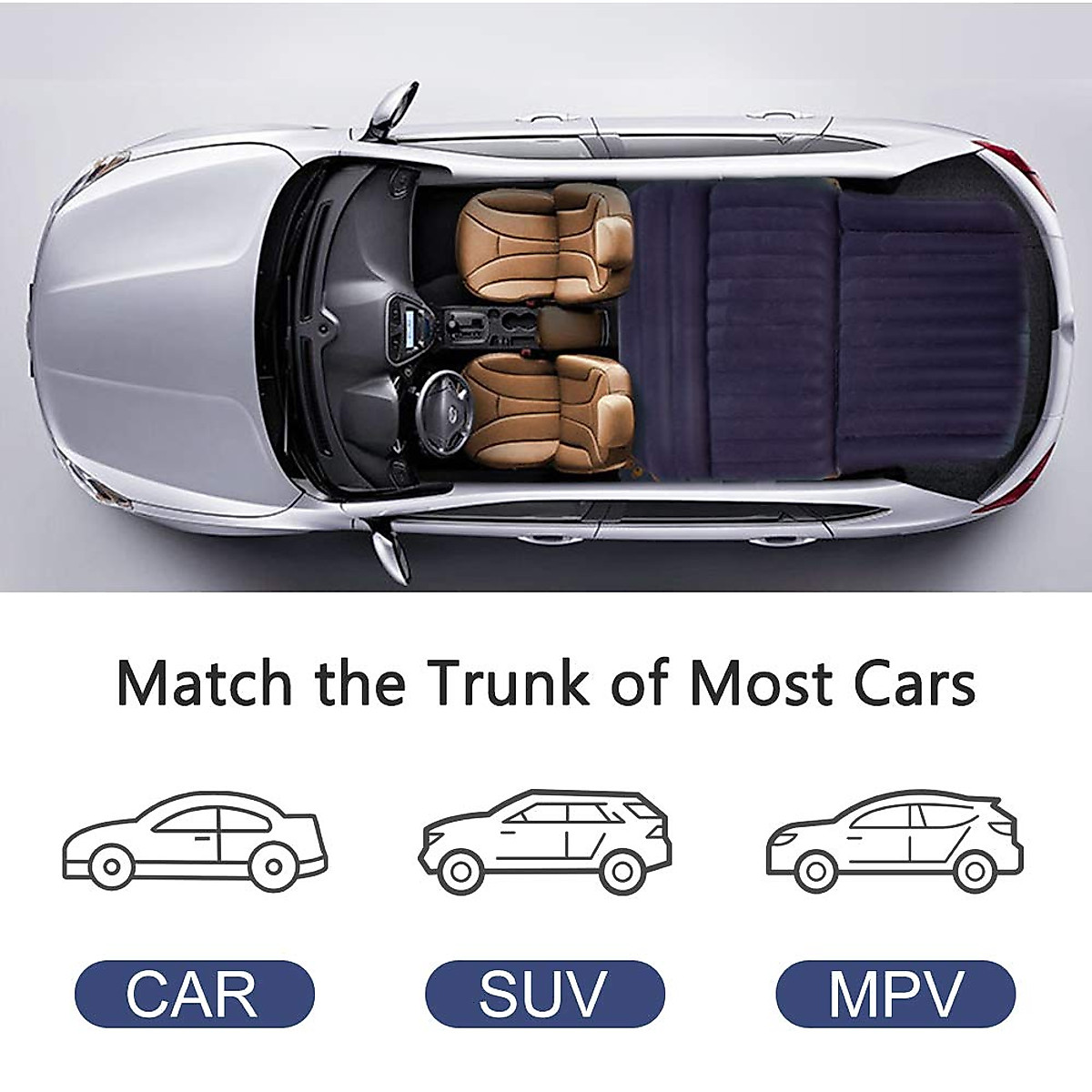QDH SUV Air Mattress - Thickened Car Bed Back Seat Mattress - Portable Car Mattress for Vehicle Cushion Air Bed Inflatable Mattress Car Bed with Air-Pump - Camping Mattress for SUV