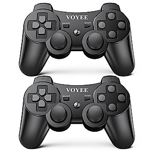 VOYEE Wireless Controller Compatible with Playstation 3, 2 Pack PS-3 Controller with Upgraded Joystick/Rechargerable Battery/Motion Control/Double Shock (Black)