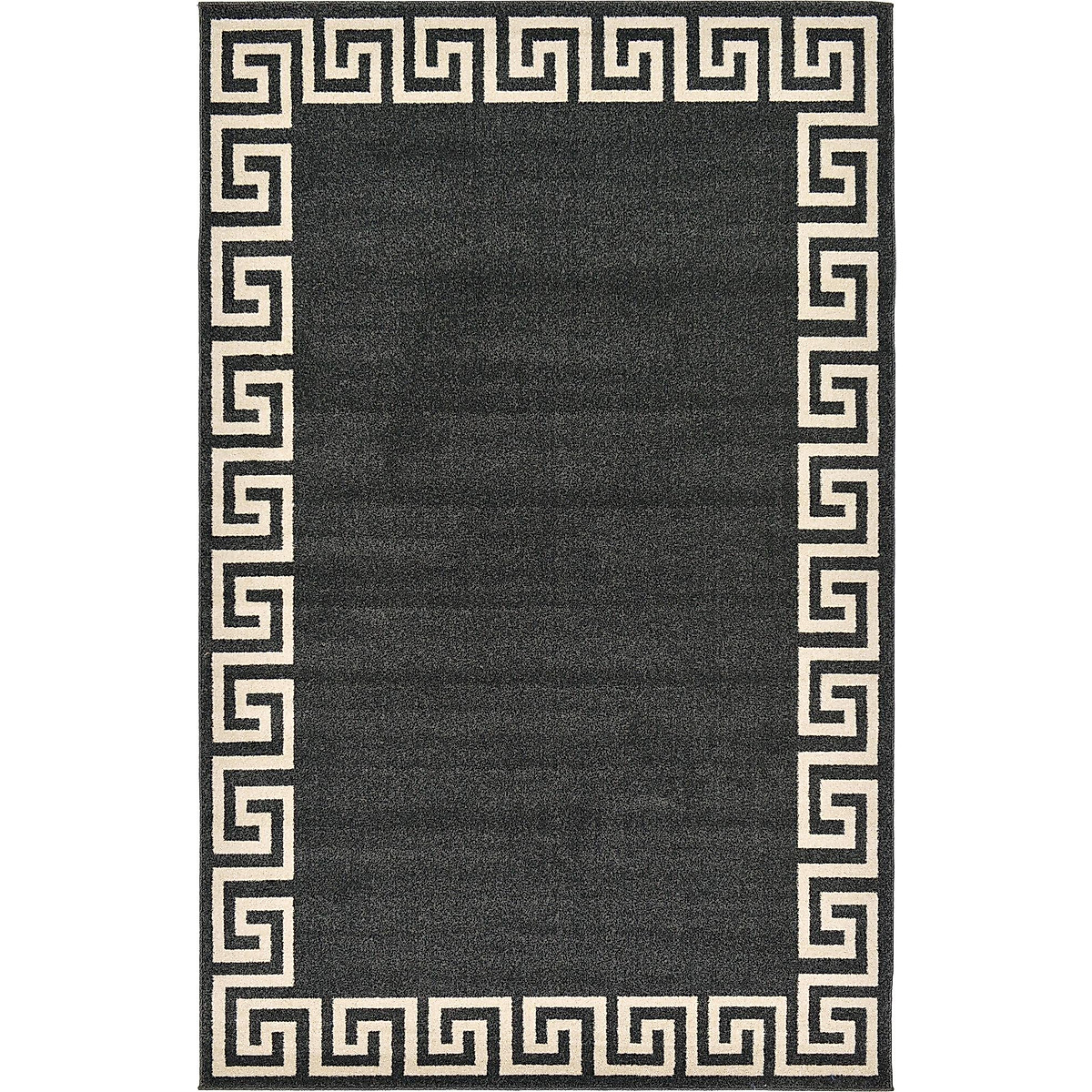 Unique Loom Athens Collection Classic Geometric Modern Border Design Area Rug, 5 ft x 8 ft, Charcoal/Beige