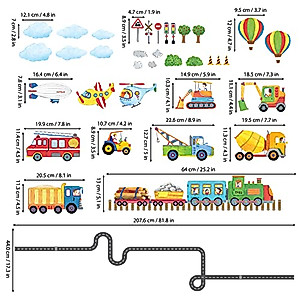 DECOWALL SG2-2107 Construction Transportation Wall Decals Car Truck Tractor Road Stickers for Kids Boys Living Room Decor Bedroom Playroom Nursery Peel and Stick Removable