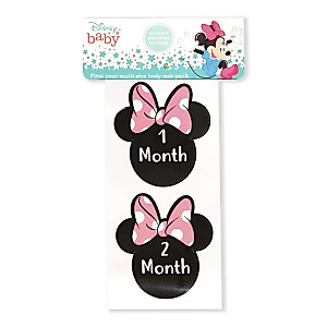 Disney Minnie Mouse Baby Girls’ Bodysuit 4 Pack with 0-12 Milestone Stickers Pack for Newborn and Infant