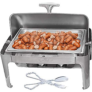 Tiger Chef Chafing Dish Buffet Set - Stainless Steel Chafer - Roll-Top Chaffing Dishes 8 Quart and Plastic Salad Tong - Chafer and Buffet Warmer Set