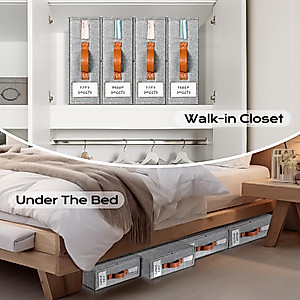 Yecaye 4 Pack Bed Sheet Organizer, Foldable Linen Closet Organizers and Storage, Sheets Set Organizer (Queen & King Size) with Window, Bedding Storage Box for Bedsheets, Duvet Covers and Pillow