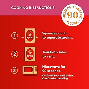 Royal Authentic Thai Hom Mali White Jasmine Rice - Microwave Rice - Dinner Side Dish - (4 Pack) 8.5 oz Pouch