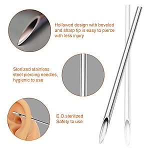 Ear Nose Piercing Needles - Autdor 100pcs Mixed Piercing Needles 12G 14G 16G 18G and 20G Hollow Needles for Ear Nose Navel Nipple Lip Tongue Piercing Kits Piercing Tools Piercing Supplies