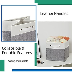 Bidtakay Baskets Cube Storage Bins 4 Pack Closet Storage Toy Basket Foldable Bins with Handle 11 Inch Cubby Storage Organizer Grey Collapsible Organizing Small Bins for Shelf Basket Clothing Storage