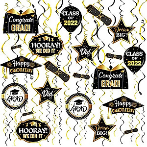 Black and Gold Graduation Party Decorations 2022 - We Are So Proud Of You Banner, NO DIY | Graduation Swirls, Black and Gold Graduation Decorations 2022 | Class of 2022 Congratulations Decorations