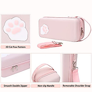 Pemalin Pink Cute Cat Paw Case Compatible with Nintendo Switch/Switch OLED - Hardshell Travel Carrying Case fit Switch Console & Various Game Accessories with Removable Shoulder Strap.