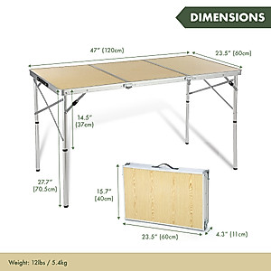 ARROWHEAD OUTDOOR 4’ ft Heavy-Duty Portable Aluminum Frame Folding Table w/Leveling Feet, Solid Tabletop Surface, 2 Adjustable Heights, Carrying Case Included, Lightweight, USA-Based Support