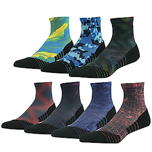 HUSO Crazy Compression Socks for Women, Mens Bike Cycling Printed Colorful Novelty Cushioned Quick Dry Outdoor Socks 7 Pairs (Assorted,L/XL)