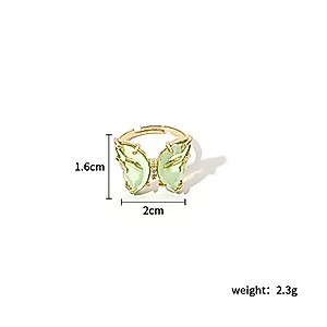 8 Pcs Gold Plated 3D Butterfly Rings Acrylic Adjustable Open Colorful Crystal Bowknot Shaped Band Rings for Women Finger Jewelry (transparent)