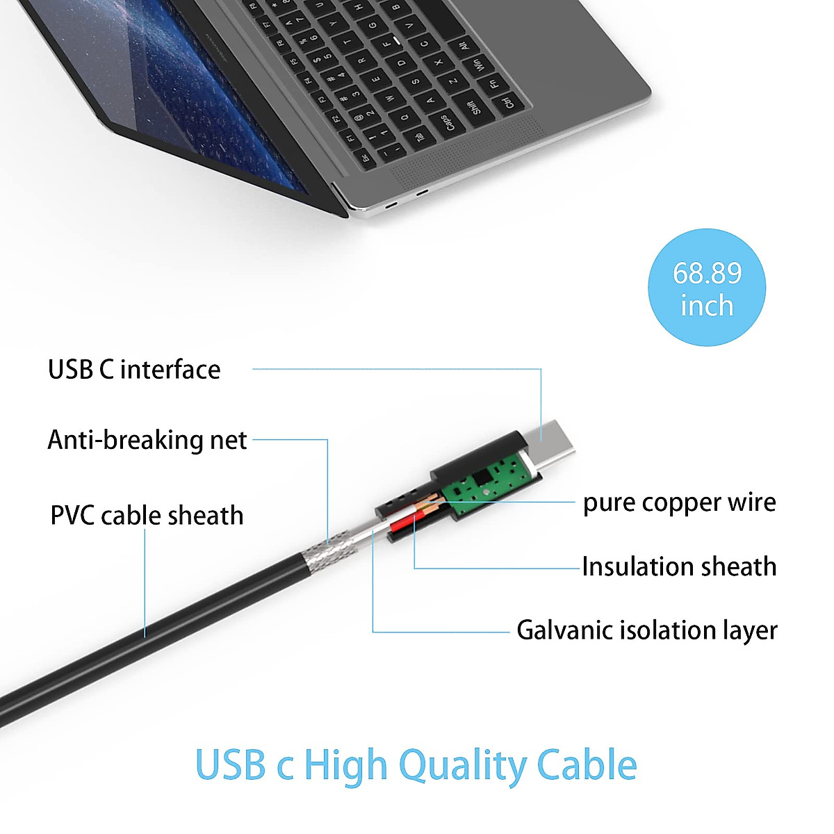 45W USB C Type Laptop Charger adapter fit for Lenovo Chromebook Thinkpad Yoga Series Asus ZenBook C302C C213 C214 C436 C523 ADP-45EW B UX390UA UX490 UX325 UX393 UX371 B9450FA B9450CEA, Black