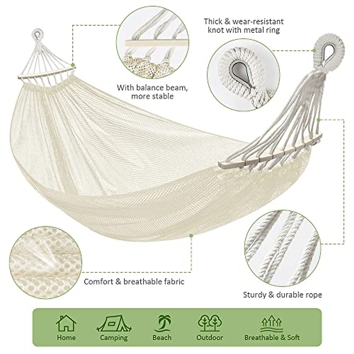 Outerman Camping Hammock,290 * 150cm(Max 550lb) Breathable Durable Portable Hammocks with Accessories, Perfect for Outdoor/Indoor Patio Backyard etc.