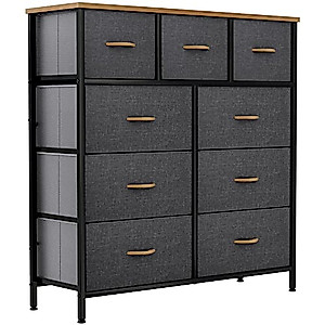 YITAHOME Dresser with 9 Drawers - Fabric Storage Tower (Dark Grey) & Storage Tower Unit with 2 Drawers - Dark Grey
