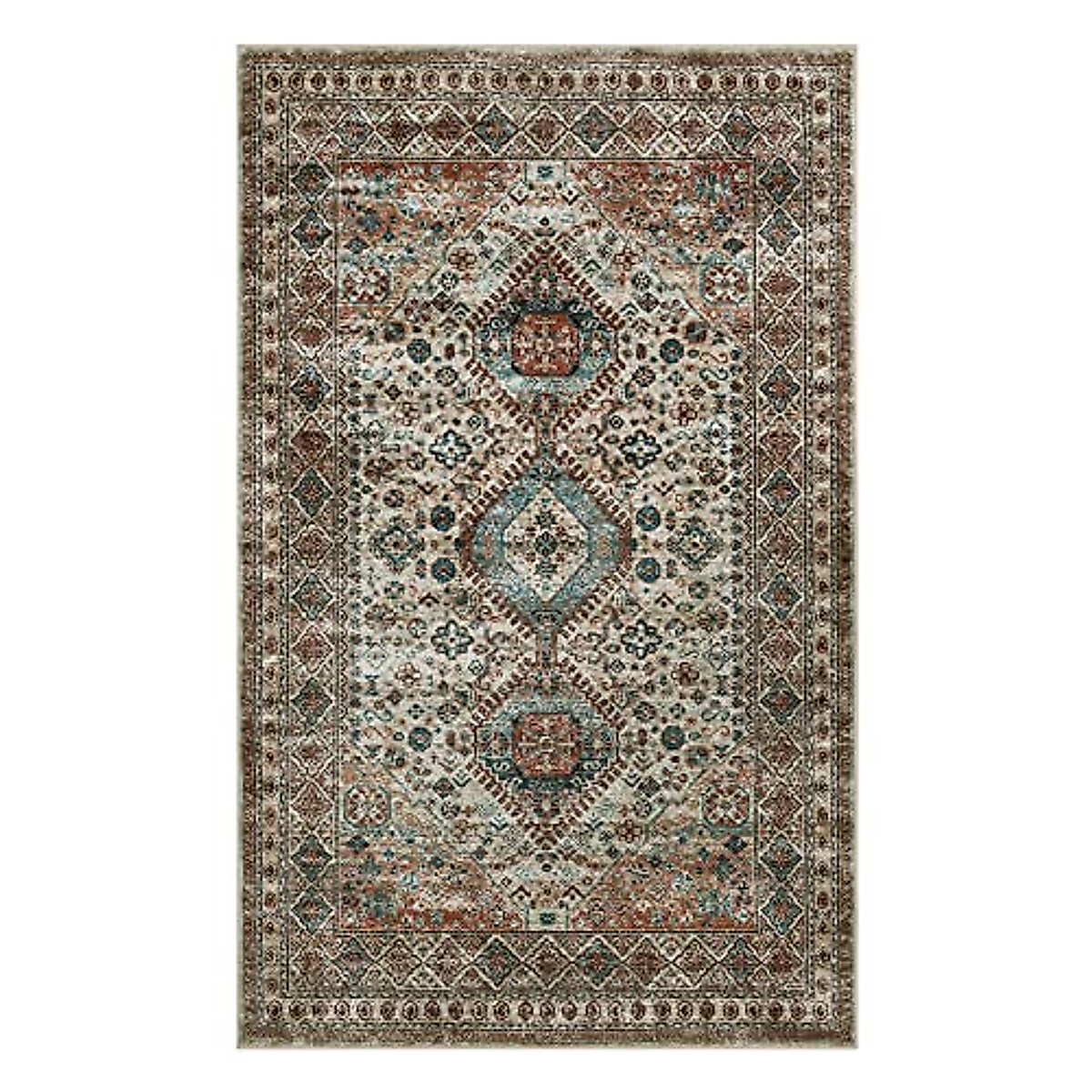 RUGSREAL Machine Washable Rug Vintage Small Throw Indoor Carpet Low Pile Non-Slip Boho Area Rug Persian Rug for Living Room Bedroom Home Office, 3' x 5' Taupe