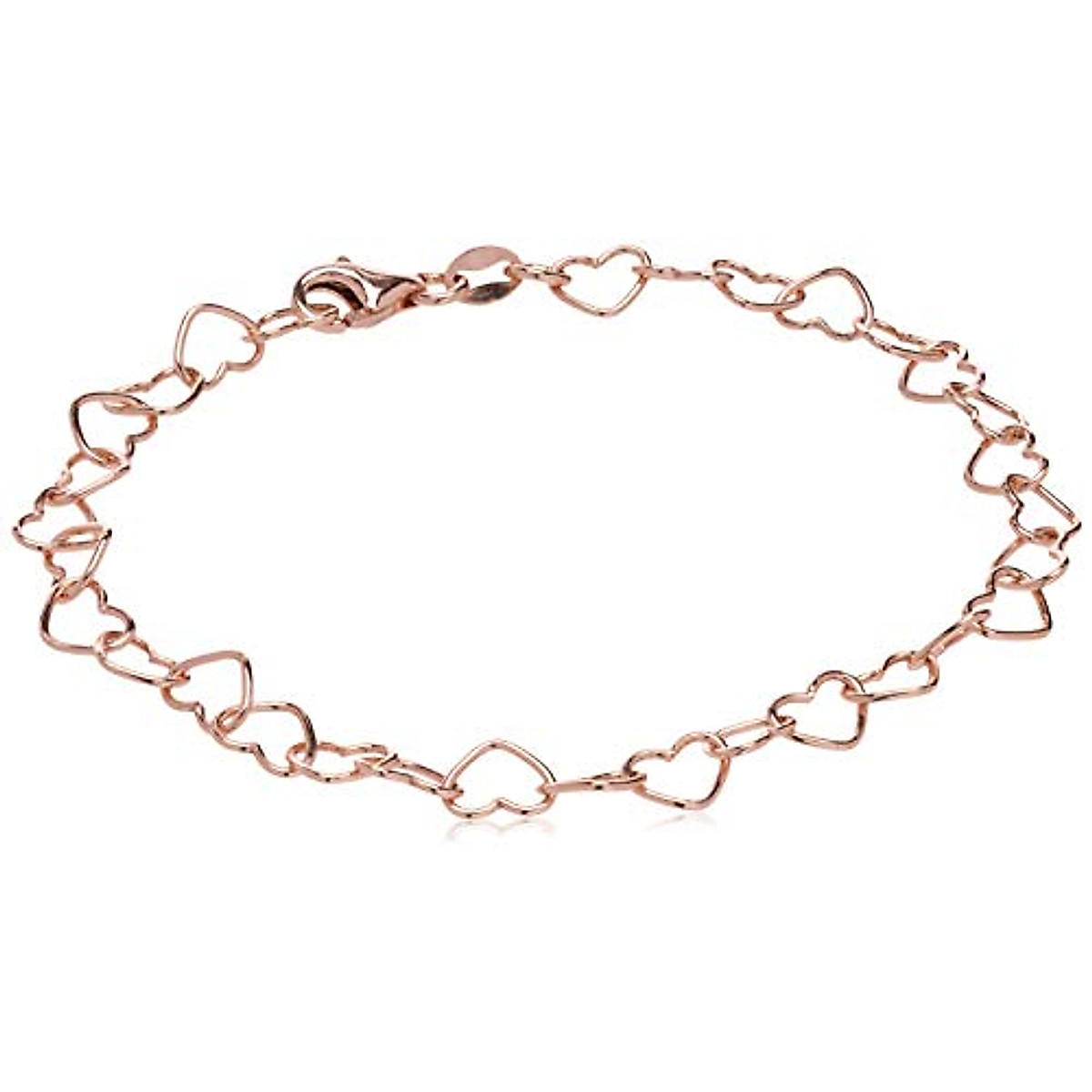 Amazon Collection Rose Gold Plated Sterling Silver 5.3mm Heart-Link Bracelet, 7'