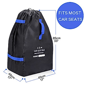 RAIFUJOIE Car Seat Bag Universal Fit Travel Bag Gate Check Bag with Adjustable Contrast Blue Back Straps with Padding Collapsible and Self Organizer Case Pocket