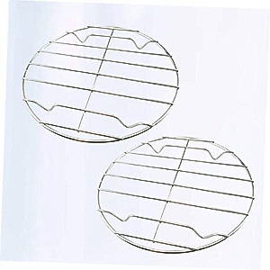 Outanaya 2pcs Stainless Steel Barbecue Grill Air Fryer Grill Rack Round Steaming Cooling Barbecue Grill Rack Outdoor Griddle Grill Outdoor Grill Net Charcoal Bbq Stand for Barbecue Silver