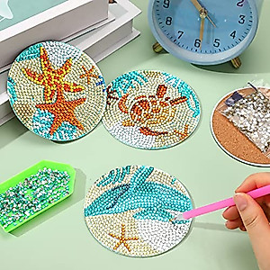 UPINS 8Pcs Diamond Painting Coasters for Drinks DIY Coaster Diamond Art Kits for Adults Kids Beginners Diamond Art Craft Supplies (Ocean)