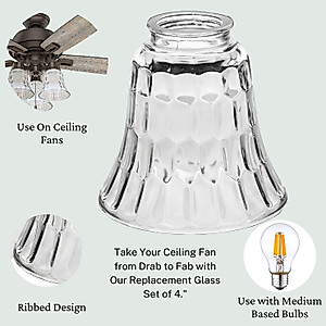 LIGHTACCENTS Ceiling Fan Light Covers For Ceiling Fan Light Kit - Clear Wave Glass Shade Light Covers For Ceiling Lights Fixture Replacement Globes & Shades Ceiling Fan Globe Replacement (4-pack)