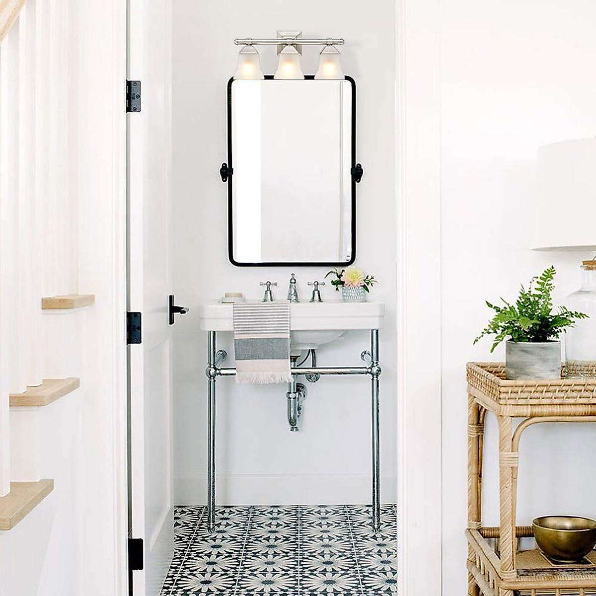 Eurus Home 3-Light Bathroom Vanity Light Fixture Brushed Nickel Bathroom Lighting Fixture W/Frosted Milk Glass Shade