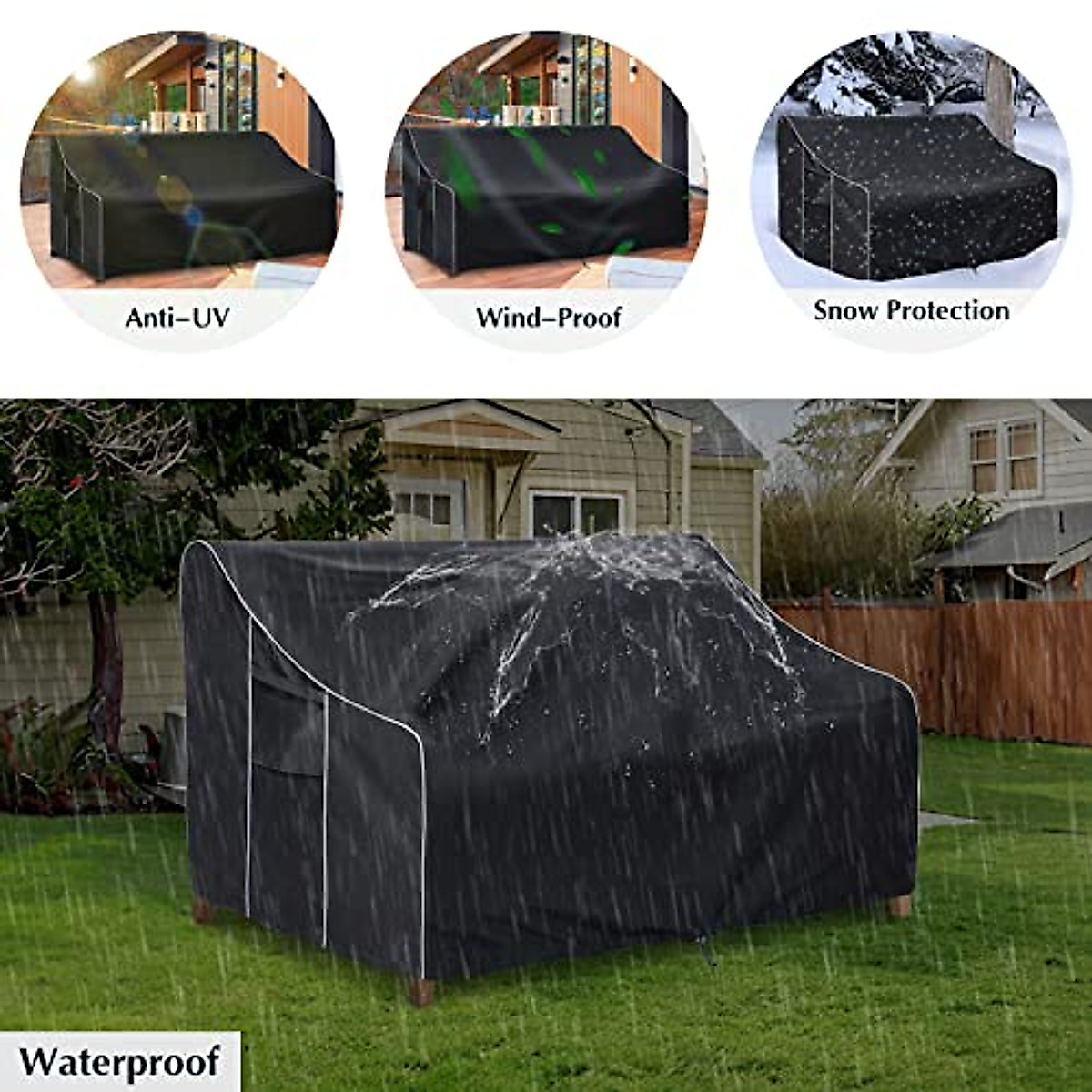 Coditure Outdoor Furniture Cover Waterproof for Sofa, Patio Loveseat Covers Fits up to 54 x 38 x 35 inches, Black