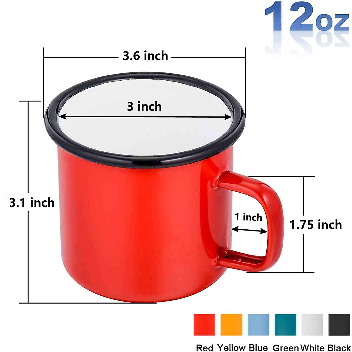 TeamFar Coffee Mug, 12 oz Tea Enamel Mug Camp Drinking Cups, White/Blue/Green/Black/Red/Yellow Vintage for Indoors and Outdoors, Non Toxic & Portable, Attractive Color & Classic Design - Set of 6