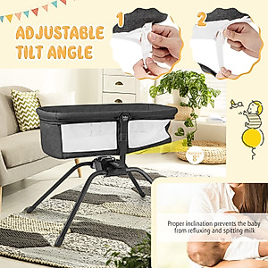 BABY JOY Rocking Bassinet, Portable Baby Crib & Cradle w/Adjustable Tilt Angle, Breathable Mesh, Comfy Mattress and Travel Bag, Baby Bassinets Bedside Sleeper for Newborn Infant (Dark Gray)