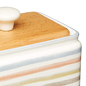 Kitchen Craft Classic Collection Striped Ceramic Butter Dish with Lid-Cream, 15 x 11 x 9.5 cm