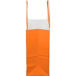 Dsquare 12ct Food Safe Premium Paper & Ink Color Kraft Bag with Handle 8.5 x 5.25 in - Party Favor Gift Bags with Handle, Color Goody Bag, Paper DIY Bag, Environmentally Safe (Small, Orange)