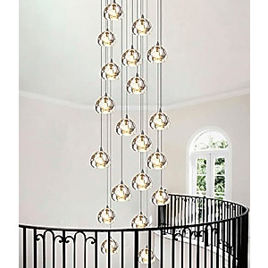 L157in Modern Chandelier for High Ceiling Living Room Crystal Lights Pendants Light Enterway Foyer Chandeliers Lighting Fixture Chrome Light 20-Lights LED Light Bulbs Included