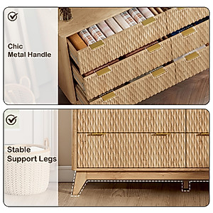 Cooday Diamond-Fluted 6 Drawers Dresser, Modern Dressers & Chests of Drawers, 54" Wide Light Wood Dresser for Bedroom, Storage Cabinet Organizer for Hallway(Natural)