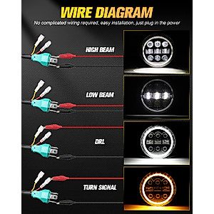 5.75" Motorcycle LED Headlights with Projector Hi/Lo Beam+ Amber/White DRL, Halo Ring, 5 3/4 Inch LED Sealed Beam Round Lights DOT Approved(2PCS)