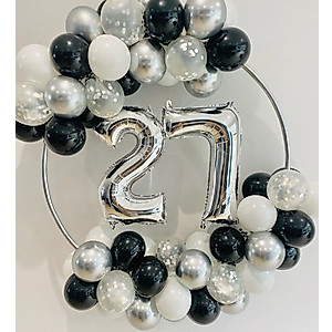 Holtour Black Metallic Silver White Balloon Garland Arch Kit 187PCS Balloons for Wedding Birthday Party Backdrop Decorations Halloween New Year Celebrate Decor