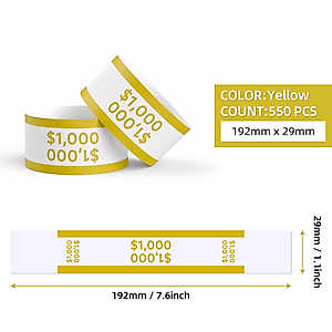 Money Bands 550 Pack for Cash Self Adhesive Wrappers for Bills Currency Straps for Dollar Wraps Organizer($1000 / Yellow)