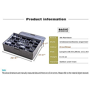 AARAINBOW 2 Packs Underwear Socks Storage Organizer with Lids Foldable Closet Drawer Organizer 60 Cells, Wardrobe Storage Boxes for Ties Scarves and Lingerie (30 Cell, 2 Gray)