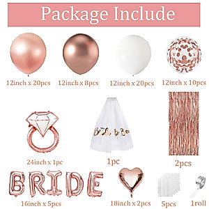Bachelorette Party Decorations Bridal Shower Decorations - Rose Gold White Balloons, BRIDE Balloons, Curtains, Bachelorette Veil,Love Diamond Ring Champagne Balloons For Wedding Party Decorations