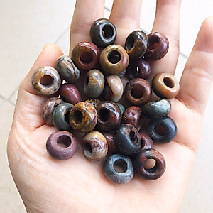 favoramulet 25Pcs Large Hole (5-6mm) Rondelle Gemstone European Bead for Charm Bracelet, Jewelry Making, Picasso Jasper