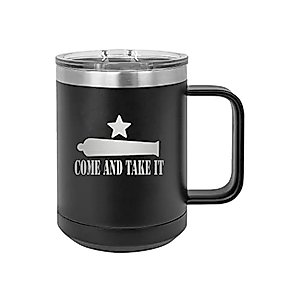 Rogue River Tactical USA Come and Take It Gonzalez Flag Texas Heavy Duty Stainless Steel Black Coffee Mug Tumbler With Lid Novelty Cup Great Gift Idea