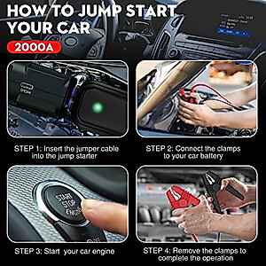 NEXPOW Car Jump Starter, 2000A Peak 12V Portable Car Battery Starter, Auto Battery Booster, Lithium Jump Box with LED Light/USB Quick Charge 3.0