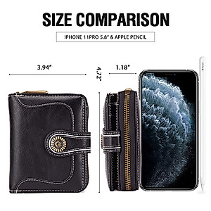 ZLON Small Wallets for Women RFID Blocking Genuine Leather Women Wallet with ID Window (Black)