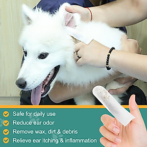 Ear Wipes for Dogs and Cats, Extra-Large Size Relief Finger Wipe Ear Cleaner to Stop Ear Itching and Infections, 50 Disposable Wipes