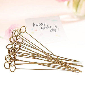 JUOPZKENN 50pcs Floral Picks Clips Reusable Golden Metal Wire Floral Place Card Holder 6in Photo Memo Holder Pick for Wedding Engagement(Round)