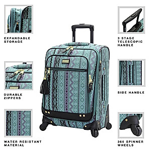 Steve Madden Designer Luggage Collection - Expandable 24 Inch Softside Bag - Durable Mid-sized Lightweight Checked Suitcase with 4-Rolling Spinner Wheels (Legends Turquoise)