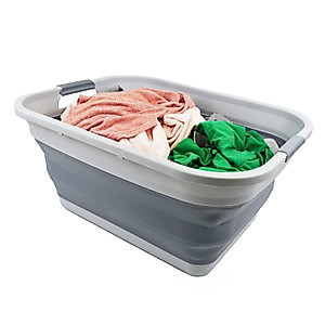 SAMMART 41L (10.8 gallon) Collapsible Plastic Laundry Basket - Foldable Pop Up Storage Container/Organizer - Space Saving Hamper/Basket, Water capacity: 32L(8.4 gallon) (Grey (Set of 2))