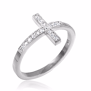 10K White Gold 1/8 Cttw White Diamond Milgrain Edged Sideways Cross Statement Ring (J-K Color, I1-I2 Clarity) - Size 7-1/4