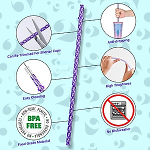 10 Pack Swirl Straws for Starbucks Tumbler, Reusable 11" Long Hard Plastic Shiny Crystal Tumbler Replacement Drinking Straws For 16 OZ 20 OZ 30 OZ Stanley, Yeti Tumblers With Cleaning Brush