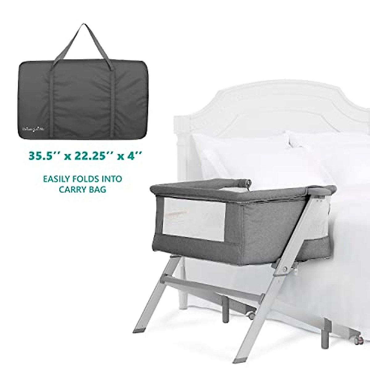 Dream On Me Skylar Bassinet and Bedside Sleeper in Grey, Lightweight and Portable Baby Bassinet, Five Position Adjustable Height, Easy to Fold and Carry Travel Bassinet, JPMA Certified