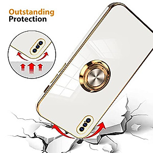 KANGHAR Compatible with iPhone Xs Max Case for Women Girls, Plating Built-in 360 Rotation Magnetic Ring Kickstand Holder Soft Slim Shockproof Bumper Protective Cover (White)