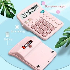 YOUHO Pink Office Desk Calculator, 12-bit Solar Battery Dual Power Standard Function Electronic Calculator with Large LCD Display (1PACK，Pink)